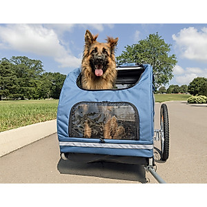 PetSafe Happy Ride Aluminum Dog Bicycle Trailer - Supports up to 110 lbs - Easy to Connect and Disconnect to Bikes - Includes Three Storage Pouches and Safety Tether - Collapsible to Store - Large