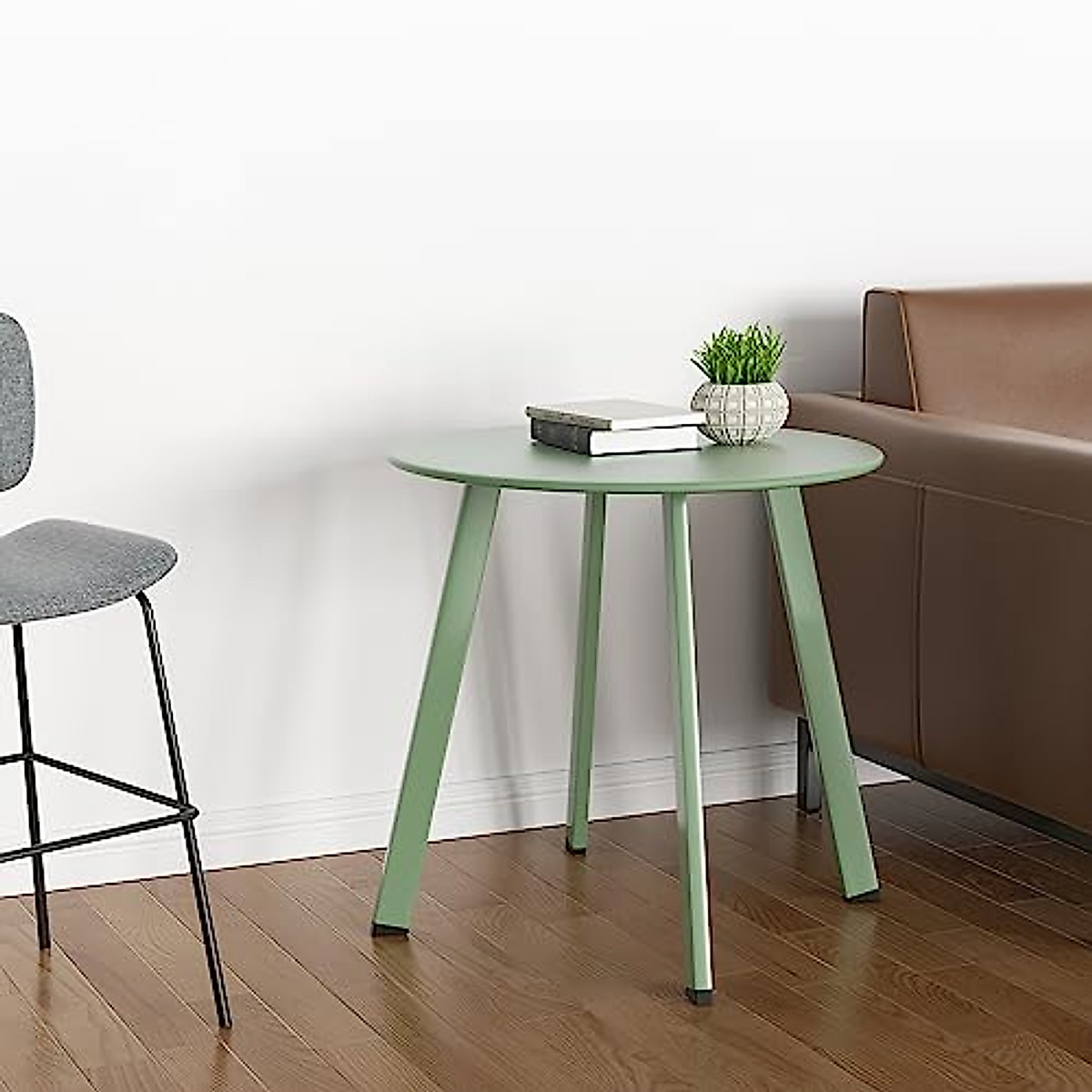 Nalupatio Patio Round Outdoor Coffee Table Side Table Round end Table Weather Resistant Steel Large/Normal Round End Table Outdoor Side Table for Balcony, Porch, Deck, Poolside Yard Garden