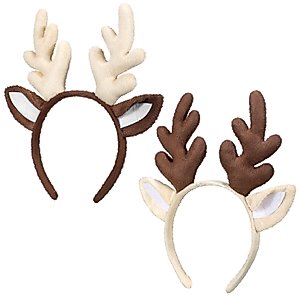 WILLBOND 2 Pieces Christmas Reindeer Antlers Headband Elf Hat Headband Deer Headband for Women Christmas Party Favors(Deer Horn)