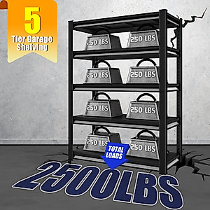 SDXYSTCE 40" W Garage Shelving Heavy Duty, 2500 Lbs Loads Garage Storage Shelves Heavy Duty, Metal Shelving Units and Storage Racks, Industrial Utility Shelf,40" Wx18 Dx72 H, Black