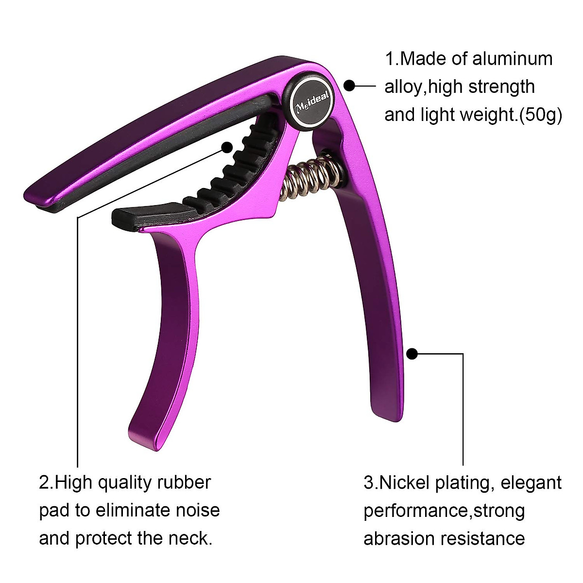 Guitar Capo, Meeland Purple Aluminium Guitar Capo Key Clamp for Acoustic Guitar/electric guitar/Ukulele/Bass With Guitar Picks and Leather Picks Holder and Bridge Pins Puller Included
