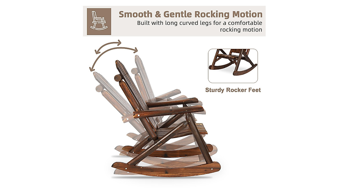 EPICOZY Wooden Rocking Chair - Outdoor Rustic Adirondack Porch Rocker