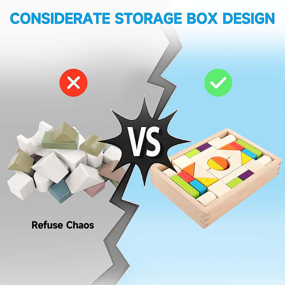 Montessori Stacking Blocks for Toddlers, 30PCS STEM Educational Wooden Toys Building Blocks for Preshool with Storage Box, Educational Early Learning Toys for Boys and Girls-Ohye Series