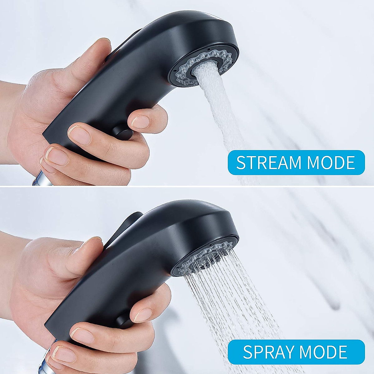 MIAOHUI Matte Black Vessel Sink Faucet, Pull Out Tall Bathroom Faucet, Single Hole Bathroom Sink Faucet with 3 Modes Pull Down Sprayer, One Handle Modern Vanity Faucet, Farmhouse Lavtory Faucet