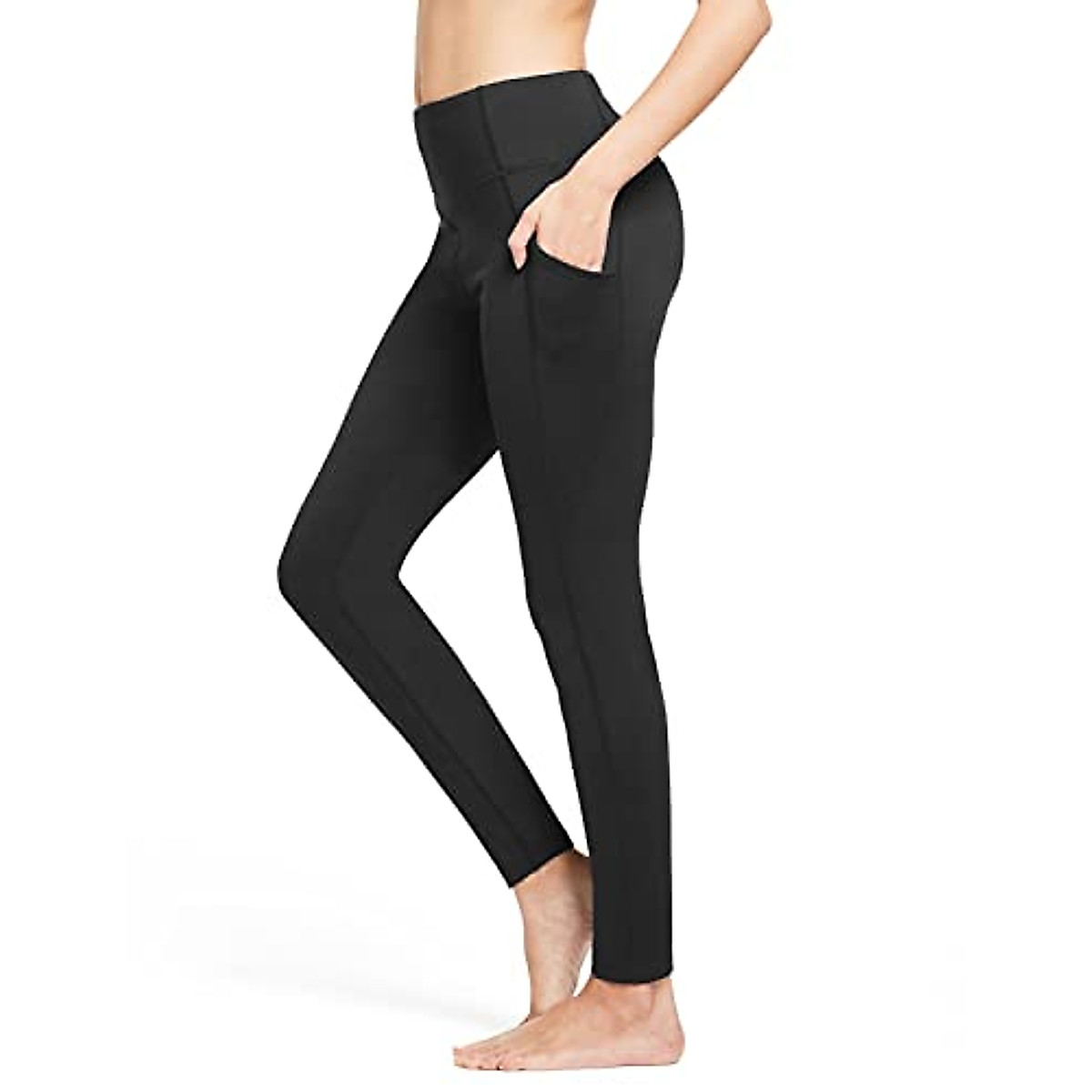 BALEAF Fleece Lined Leggings for Women Thermal Winter Warm Leggings High Waisted Thick Yoga Pants Cold Weather with Pockets Black L