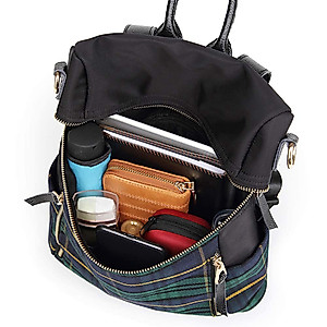 Mn&Sue Plaid Backpack Purse for Women Fashion Casual Daypack Dual-use Travel Shoulder Bag Nylon Rucksack (Green Plaid) One_Size