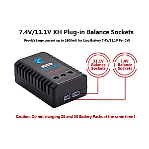 OL-3 Airsoft Lipo Charger, 2 -3 Cells 20W Li-Po Charger for Airsoft & RC Car 7.4V / 11.1V Battery Packs with 1.6A Output, 2S to 3S XH Connector