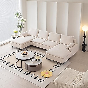 HBRR Modular Sectional Chaises, Oversized U Shaped Couch Linen Fabric Sofa Set, Beige