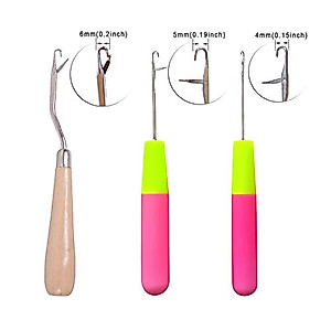 5 Pcs Hair Crochet Hook Bent Latch Hook Crochet Needle Set Tool Knitting Ventilating Needles for Hair Extension 1 Wooden Bent Latch Hook and 4 Size Plastic Latch Hook