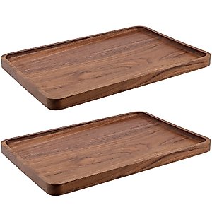 SEHOI 2 PCS 13.4 x 9 Inches Wood Serving Platters, Wooden Rectangular Serving Trays, Natural Walnut Wood Solid Snack Trays with Edge, Rectangle Dinner Plate Board for Breakfast, Lunch, Dinner