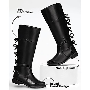 Coutgo Girls Knee High Boot Bowknot Low Chunky Heel Zipper Fashion Winter Riding Boots