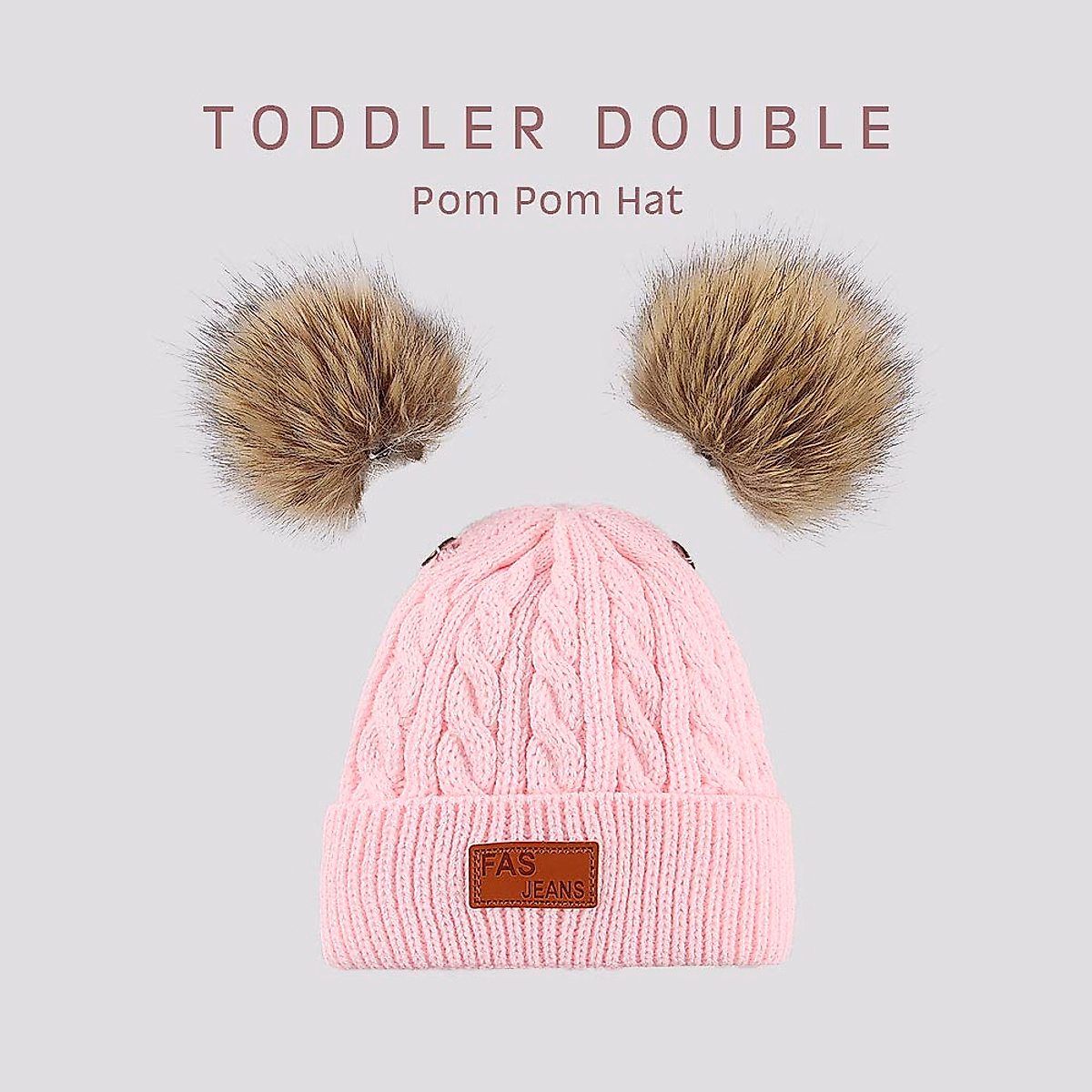 MODNTOGA Baby Girl Double Pom Pom Beanie Infant Baby Winter Hat Beanie Toddler Puff Ball Hat Warm Knitted Cap for 0-3 Years (Pink, 0-3 Years)