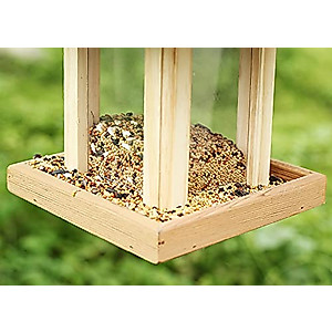 Cedar Alpha Cedar Wooden Gazebo Bird Feeder, Pavillion Style Wild Bird Feeder for Outside, Pavillion Design, Grey Roof UVcoating, 2.6 lbs Capacity.