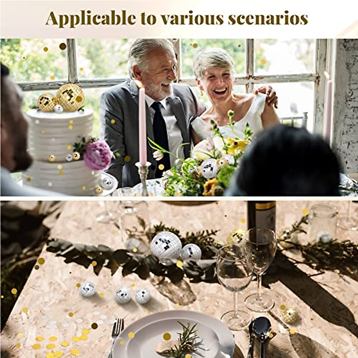 Ayfjovs 18 PCS Disco Ball Cake Decoration Disco Ball Cake Toppers Disco Table Decoration Cake Centerpiece with Confetti Decor 70s Disco Themed Cake for Birthday Theme 70s Party Supplies(Silver&Gold)