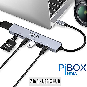 pibox India - USB C Hub Dock- 7 in 1 with HDCP 2.2, Aluminum Type C Adapter with 4K HDMI Port, USB 3.0 Port, USB-C Power Delivery, TF/SD Card Reader, MacBook Air, Pro/Dell (Grey)