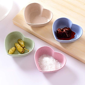 DOITOOL 4pcs Cute Heart Shaped Seasoning Dish Wheat Straw Love Sauce Dish Condiment Dishes Sushi Soy Dipping Bowl Snack Serving Dish for Wedding Valentines Day Party Decoration Pink