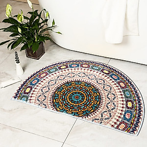 YHNUJMIK Half Round Kitchen Anti-Slip Bath Rug Kitchen Floor Mat Indoor Entrance Room Door Mat Boho Art Pattern Rug Suitable for Kitchen, Living Room, Bedroom, Bohemian Bathroom Doorway