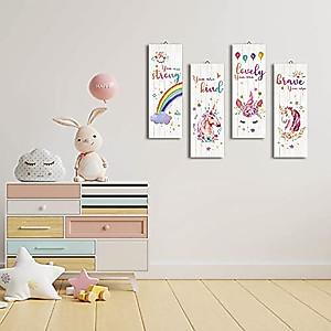 4 Pcs Unicorn Rainbow Motivational Wall Hanging Sign for Girls Children Room Wall Art Inspirational Quotes Wood Unicorn Hanging Plaque Bedroom Decorations for Baby Toddler Kids Teen