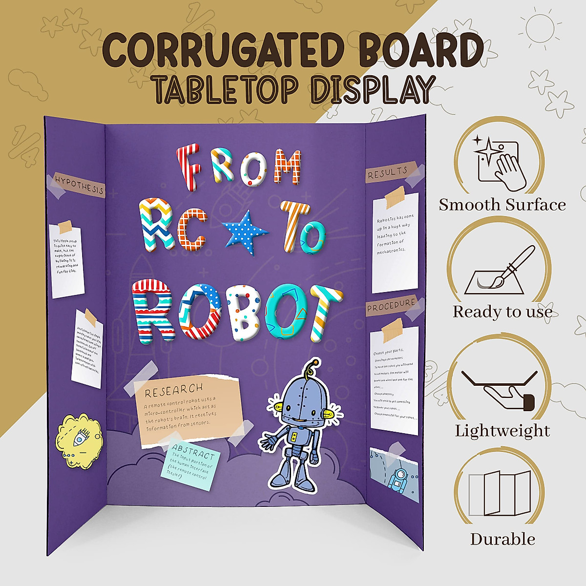 Trifold Poster Board 36" x 48" White Presentation Board Science Fair Display Boards - for School, Fun Projects and Business Presentations - by Emraw