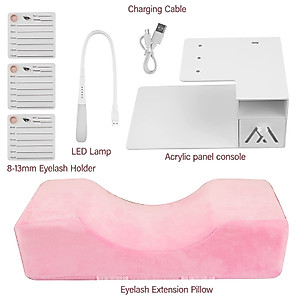 Roury Eyelash Extension Neck Pillow with Light, Pillow Shelf, Eyelash Pillow Make Up Eyelash Extension Pillow with Shelf Organizer Stand, Beauty Salon Pillow (Pink)
