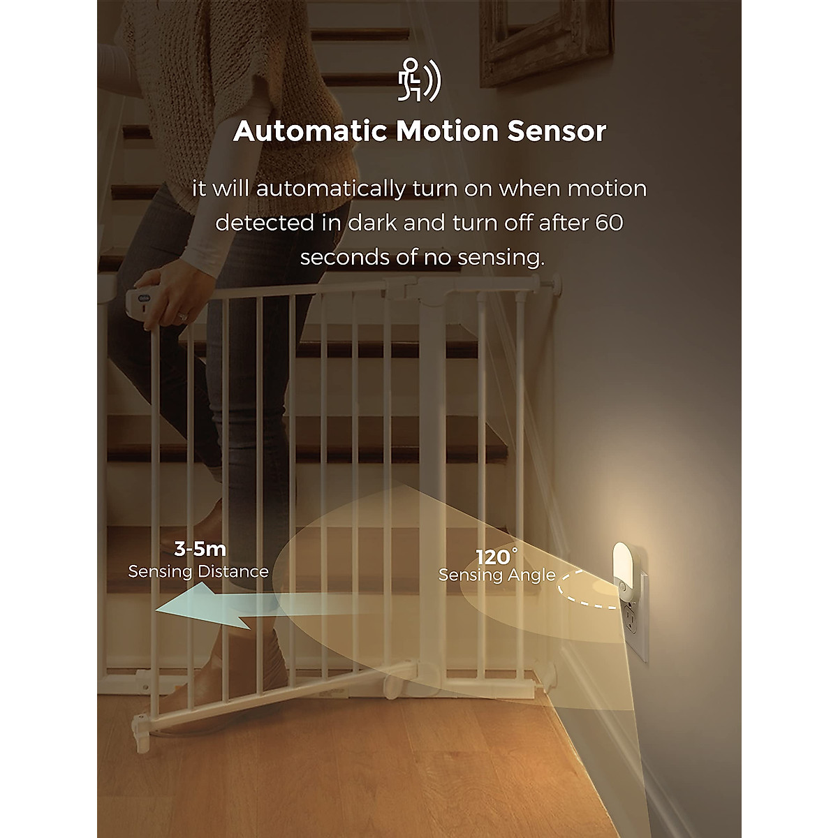 Motion Sensor Night Light Plug in, 2 Pack LOHAS Motion Activated Night Light Warm White 3000K, Dusk to Dawn Sensor, Adjustable Brightness, Plug Into Wall Night Light for Kids, Bathroom, Bedroom Light