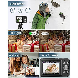 Digital Camera for Kids, Lecran 1080P 44MP Kids Camera with 32GB Card Point and Shoot Camera with 16X Zoom, Compact Portable Cameras Christmas Birthday Gift for Children Kids Teens Girl Boy(Black)