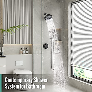 SR SUN RISE Black Shower Faucet - 3 Functions High Pressure 8 Inch Rain Shower Head System- 8 Settings Handheld Shower Head Fixtures- Valve Included - Matte Black
