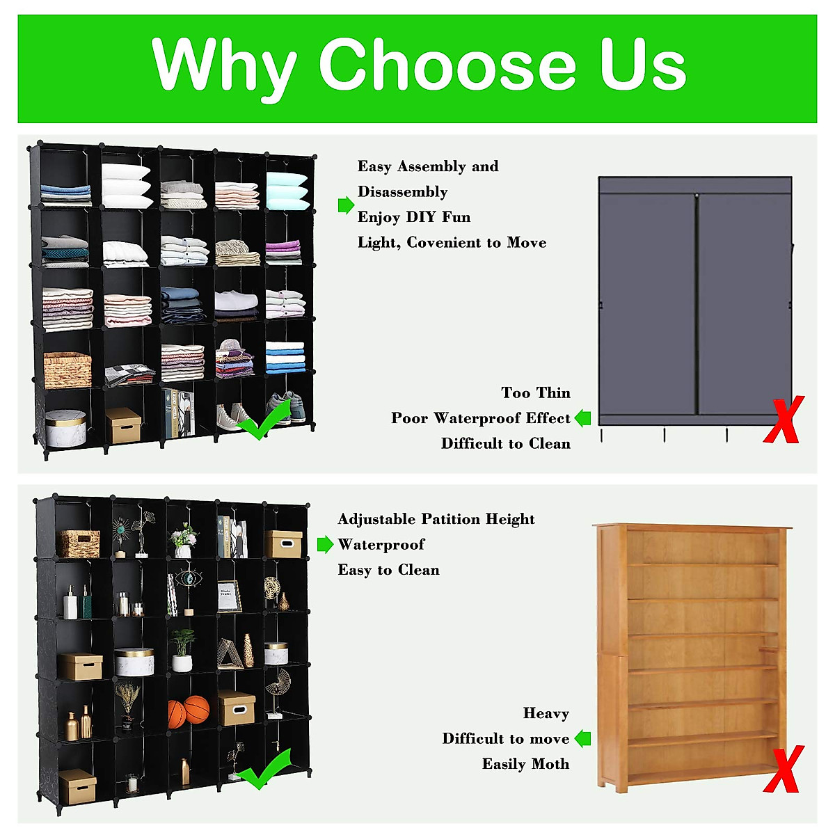 VINGLI 25 Cube Storage Organizer Closet Storage Shelves, DIY Wire Cube Modular Bookcase Storage, Plastic Closet Cabinet, Ideal for Living Room Bedroom, Home, Office