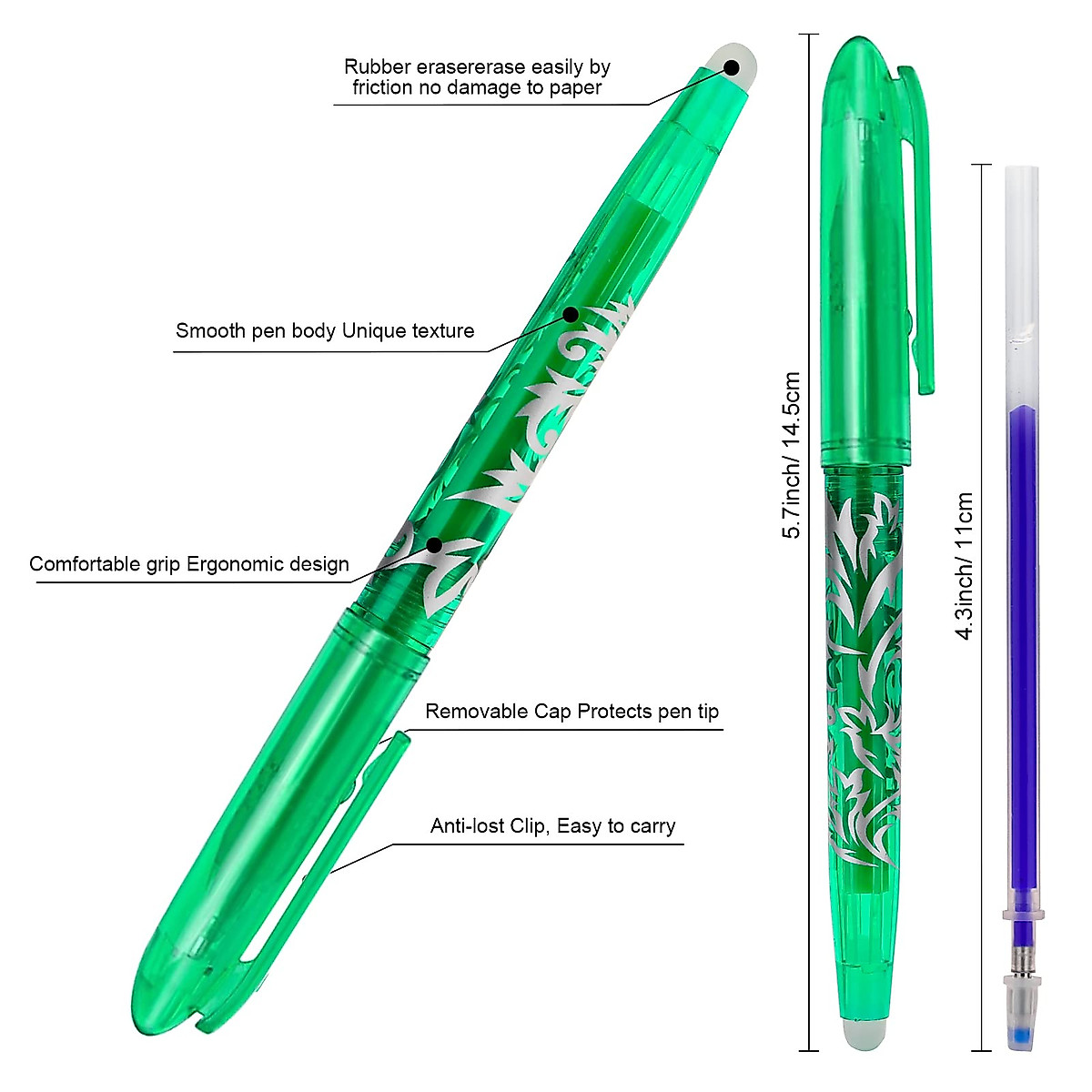 Zayvor 12 Color Erasable Colored Gel Pens Rollerball Pens, 3 Refillable Pen, Eraseablenpens Rolling Ball Pens Eraser Pen Multicolor Black, Fine Point 0.7mm, Drawing Pens Writing Pen With Eraser