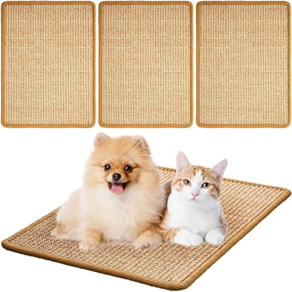 4 Pcs Cat Scratch Mat Sisal Cat Scratching Pad Mat for Cats Scratching Pad Rug for Cat Grinding Claws and Carpets Sofa Couch Furniture Door Protector, Light Brown, 15.7 x 12 Inch