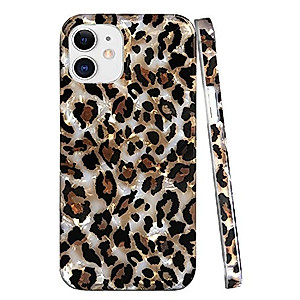 J.west Case Compatible with iPhone 12 Mini 5.4-inch, Luxury Glitter Sparkly Leopard Cheetah Print Design Translucent Clear Durable Soft Silicone Protective Phone Case Cover for Girls Womens (Bling)