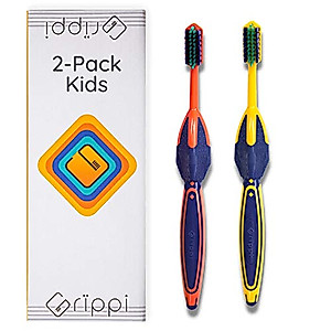 Grïppi Kids Manual Toothbrush | 45° Brush Helps Children Get a Deep Clean of Teeth & Gums | Encourages & Teaches Correct Brushing. (Superior Cavity Protection, Extra Soft, Easy to Grip), 2-Pack