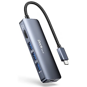 USB C Hub HDMI 4K 60Hz, USB C Adapter Multiport with 100W PD, HDMI,3 USB 3.0 Data Ports, Dockteck 5 in 1 USB C Dongle Dock for MacBook Pro/Air, iPad Pro/Air/Mini 6, Surface Pro 7/8/9 and More