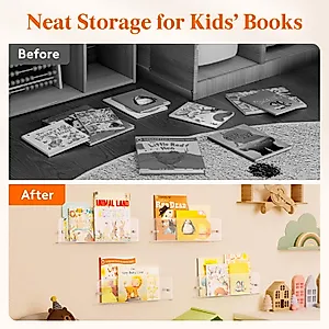 Lifewit Nursery Bookshelf 4 Pack, 15" Floating Shelves for Wall Mounted, Clear Acrylic Kids Magazine/Picture Hanging Racks for Baby/Toddler/Children in Bedroom, Living Room Decor