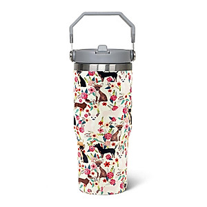 Chihuahua Tumbler - Dog Lovers Gifts for Women- with Handle and Straw, Stainless Steel Vacuum Insulated Flip Straw 30 oz - Spill Proof Coffee Travel Mug Chihuahua Lovers Gifts