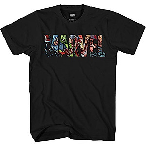 Marvel Team Logo Fill Camiseta Camisa para Hombre Adulto Men T-Shirt Graphic Tee Tshirt for Adult Tee Clothing Extra Large Black Panther Hulk Ironman Captain America Thor (Black, X-Large)