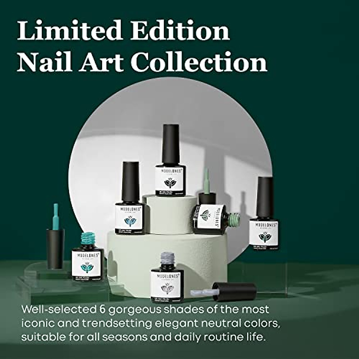 modelones Blue Green Gel Nail Polish Set - 6 Colors Misty Gray Dark Green Glitter Gel Polish Kit Sage Green Baby Blue Nail Gel Polish Soak Off LED Nail Lamp Gel Nail Kit DIY Home Nails Manicure Gifts