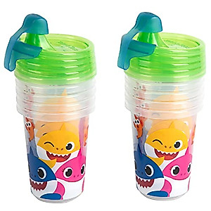 The First Years Take & Toss Pinkfong Baby Shark Sippy Cups - Reusable Toddlers Cups with Lids - Kids Party Pack with 2 Travel Caps - 10 Oz - 10 Count