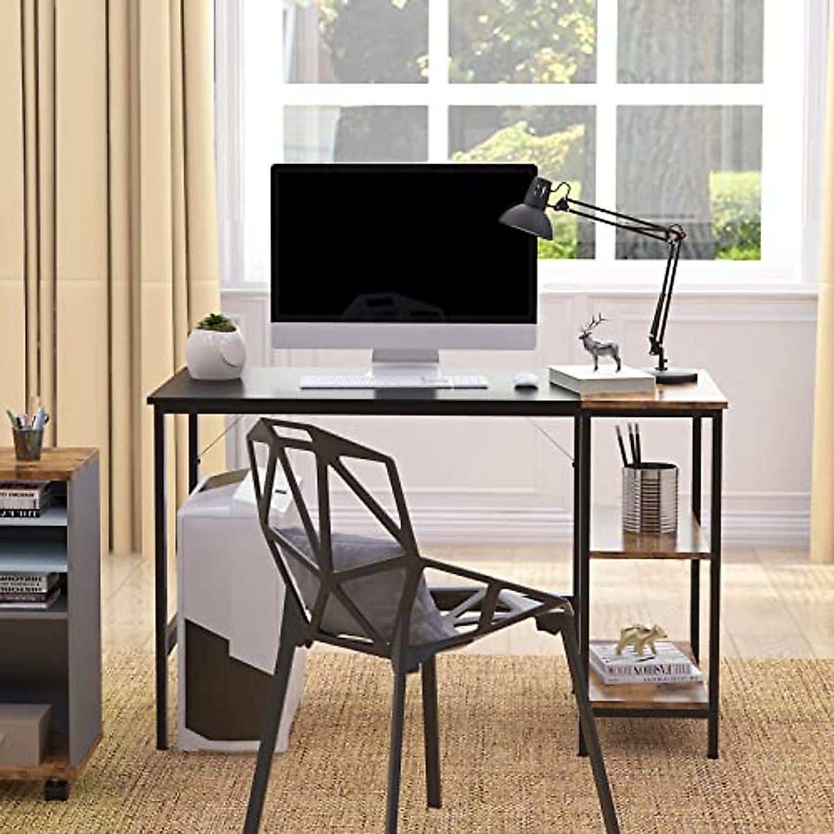 soges 47.2 Inch Home Office Computer Desk, Study Writing Table Desk with with Splice Board, Wooden Study Working Table Desk with 2-Tier Storage Shelf,Modern Laptop PC Table