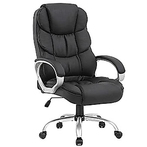 Ergonomic Office Chair Desk Chair Computer Chair with Lumbar Support Arms Executive Rolling Swivel PU Leather Task Chair for Women Adults, Black