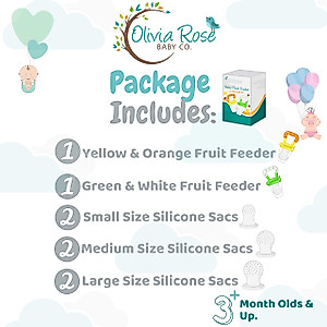 Baby Fruit Feeder Pacifier (2 Pack), Fresh Food Feeding Teether for Toddler, BPA Free, Soothing Gum Relief, Infant Silicone Teething Toy, Includes All The Sizes of The Silicone Nipple Pouches