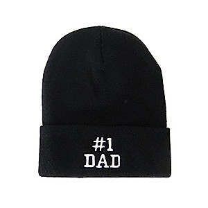 USmania Number 1 Dad Embroidered Beanie Winter Hat (Black)