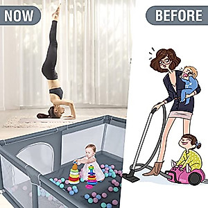 SMTTW Baby Playpen, 71 x 59 Inches Extra Large Playpen, Foldable Play Yard for Babies and Toddlers, Indoor & Outdoor Activity Center,Safety Gates with Breathable Mesh