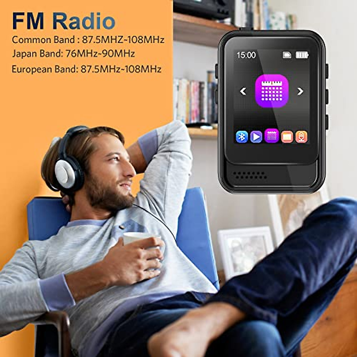 32GB Mp3 Player with Bluetooth, Portable Music Player Built-in Micro SD Card Slot and HD Speaker Support FM Radio Voice Record Video Ebook Alarm Full-Touch Screen Mp3 Mp4 Player for Running