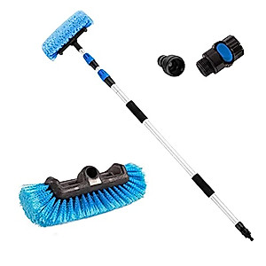 Car Wash Brush with Long Handle(5FT-11FT),12" Blue Brush Head,Water Flow Extension Pole with an ON/OFF Switch,Car Washing Brush with Hose Attachment for Car,Truck,SUV,RV and Other Surface Cleaning