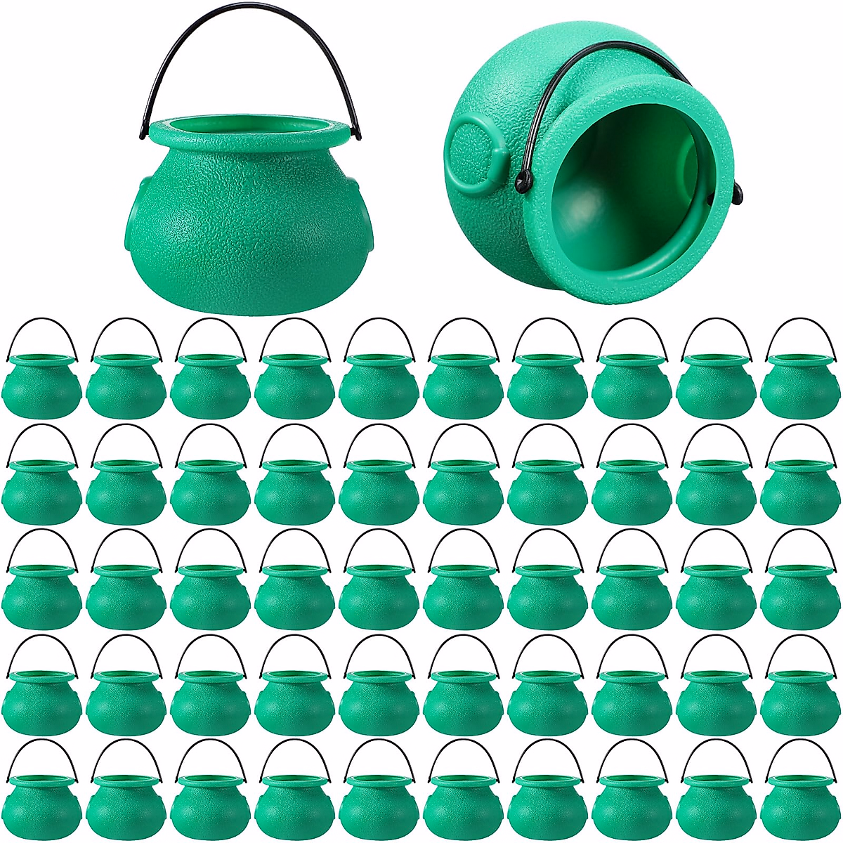 Plastic Cauldron Mini Witches Cauldron with Handle Halloween Candy Bucket Small Pot Decorations Candy Kettles for St patrick Day Halloween Party(Green,40 Pcs)