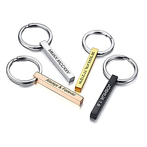 VNOX Customize Stainless Steel 3D Dainty 4 Sided Vertical Cuboid Bar Keychain for Men Women,Set for 4