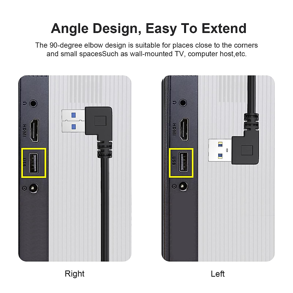 Oxsubor SuperSpeed USB 3.0 Male to Female Extension Data Cable Left Angle 2PCS (20CM,8IN)(Notice:pls Check The Left Angle in Picture)