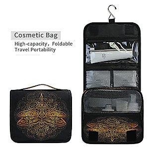Omhonmi Hanging Toiletry Bag for Women Mandala Dragonfly,Waterproof Makeup Pouch,Portable Cosmetic Bag,Travel Bag with Hanging Hook for Woman Man Travel Accessories