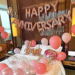 KUNGOON Happy Anniversary Balloon Banner,Valentines Day/Wedding Anniversary Party Decorations,Love Party and Anniversary Party Supplies,16 Inch Rose Gold Aluminum Foil.
